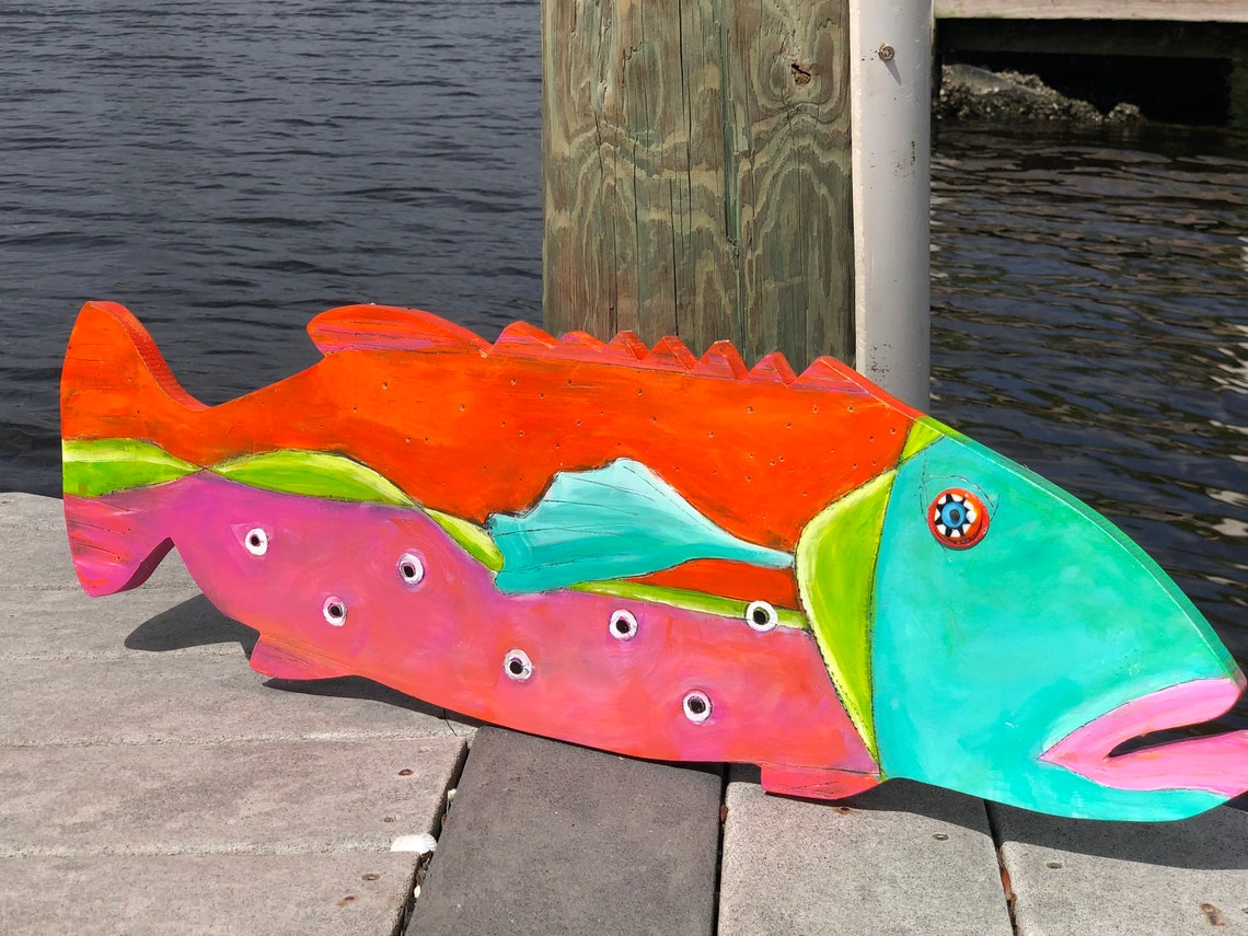 Painted Wooden Fish Wooden Fish Painted Fish Fishing - Etsy