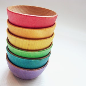 Rainbow Wooden Sorting Bowls Educational Montessori Waldorf | Etsy