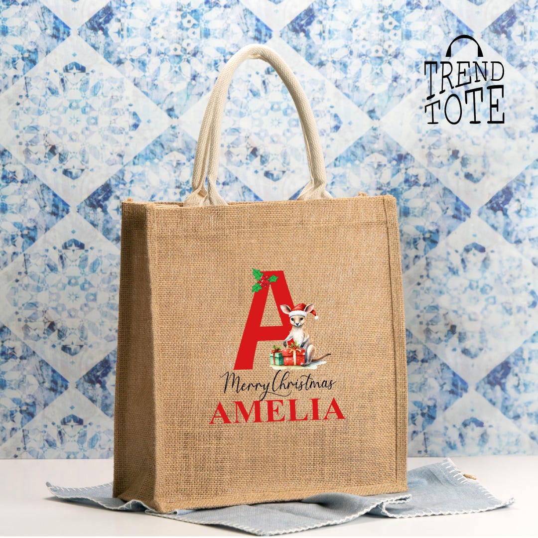 Customized Name Christmas Gift Jute Tote Bag With Initials, Jute Tote ...