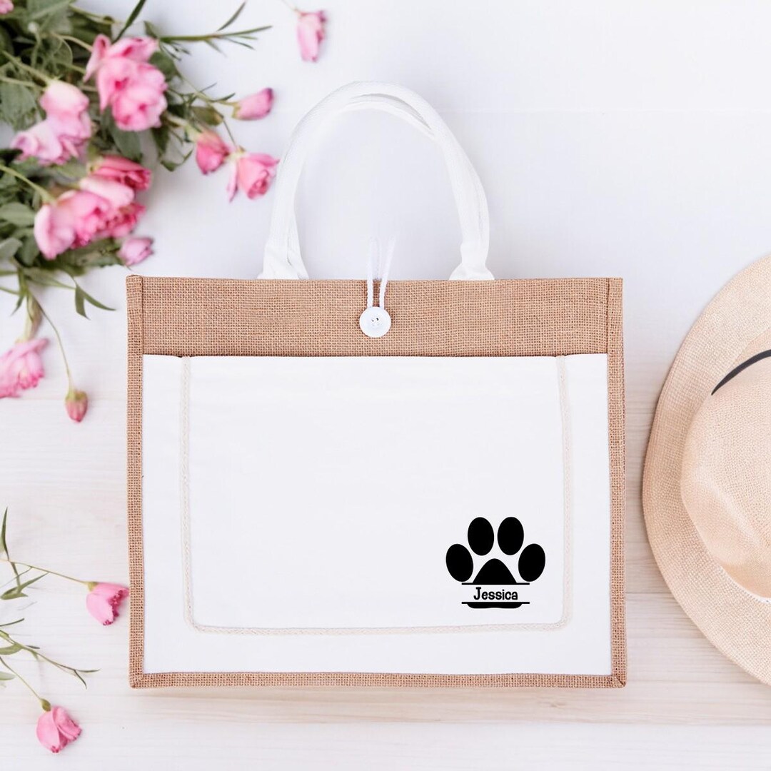 Personalized Name Animal Paw Print Jute and Canvas Totes, Custom Paw ...