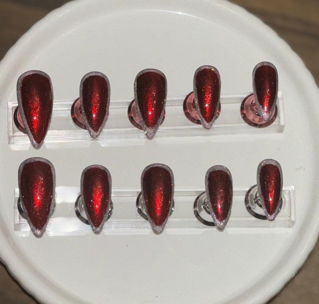 Chrisma-press on Nails-red-sparkle-glue on Nails-reusable Nails-red ...