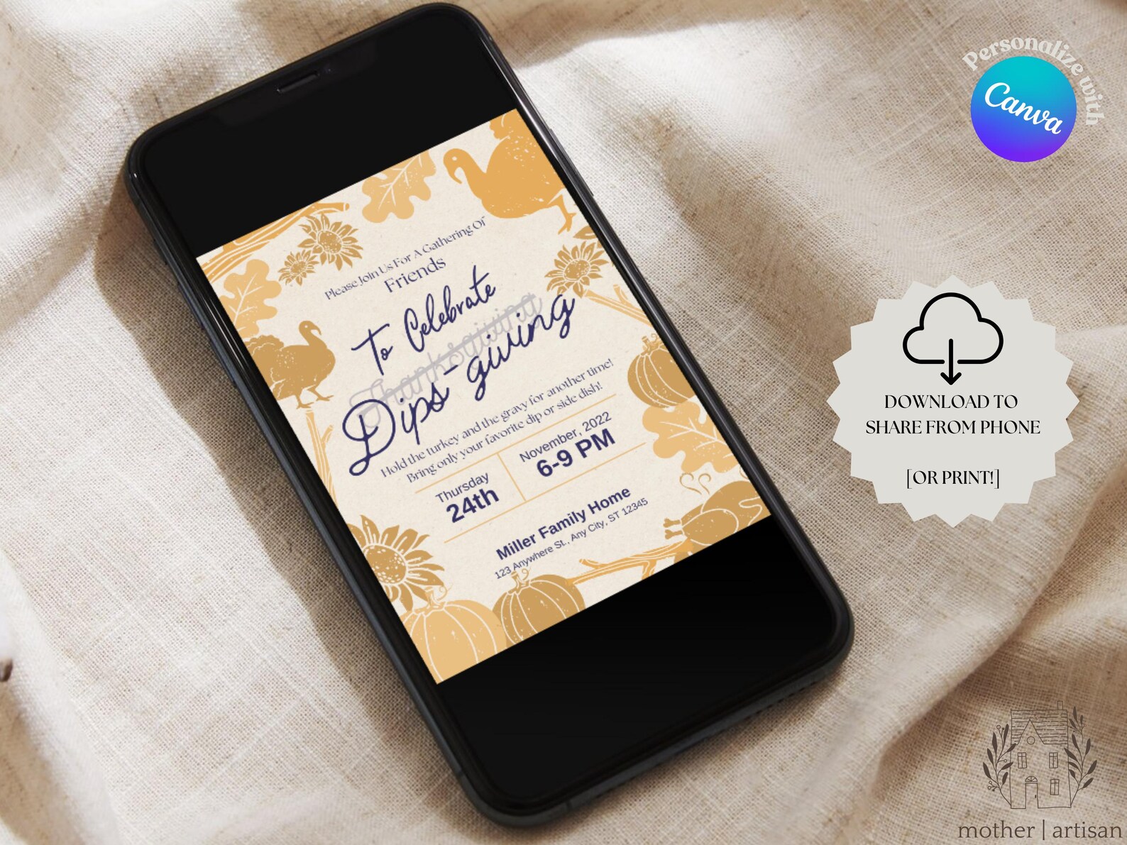 Dipsgiving Friendsgiving Invitation: Editable Template (digital ...