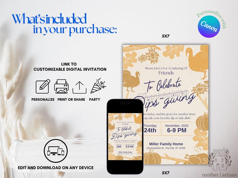 Dipsgiving Friendsgiving Invitation: Editable Template (digital ...