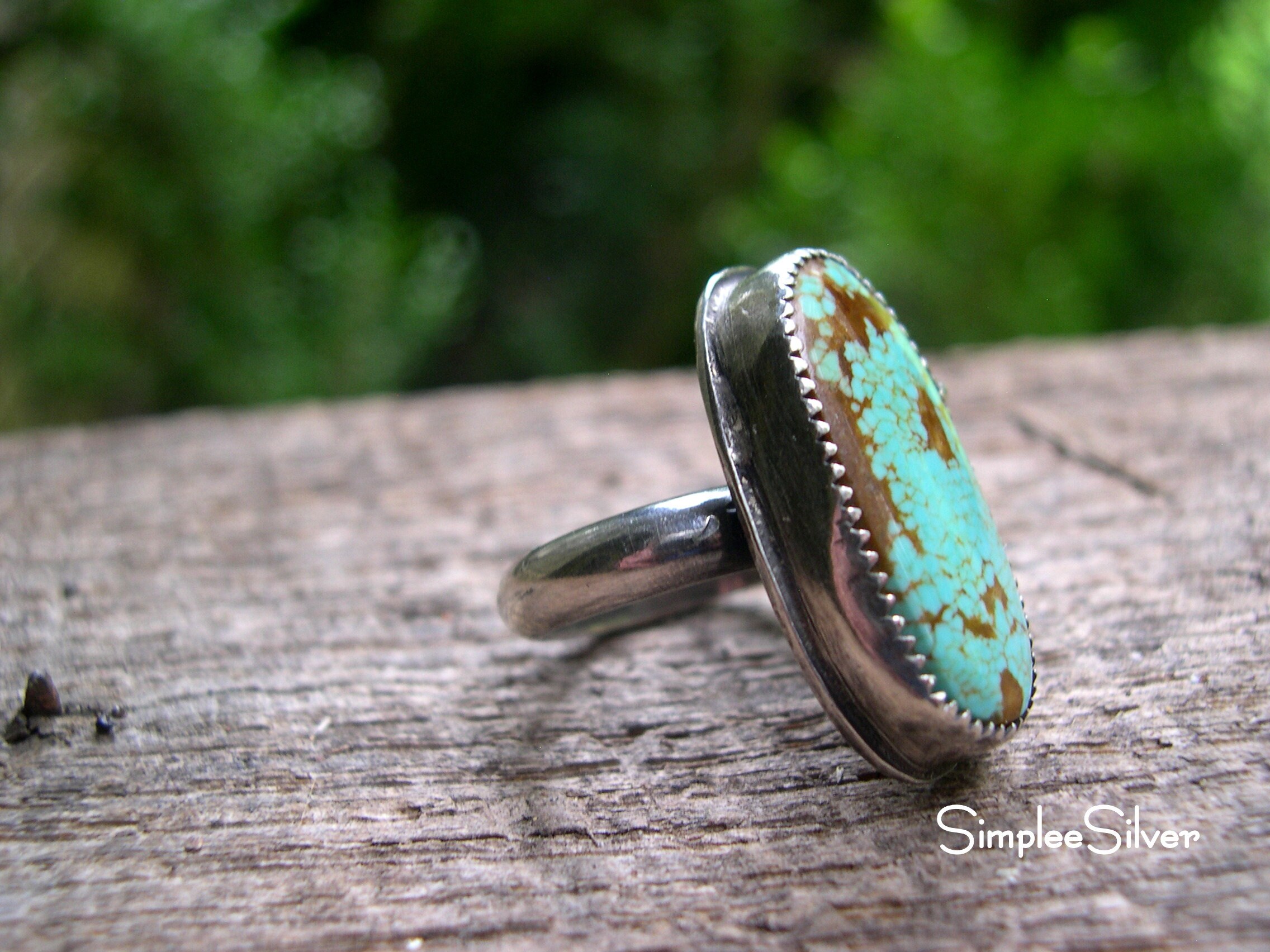 Natural Turquoise Ring Sterling Silver Bezel Set Turquoise Ring Pilot ...
