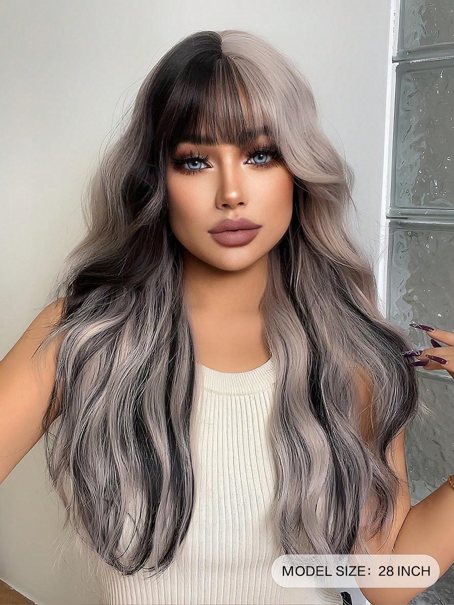 28 Inch Long Wavy Wigs, Black Wigs, Gray Wigs, Ombre Wigs, Two-tone Wigs, Synthetic Wigs, Heat ...