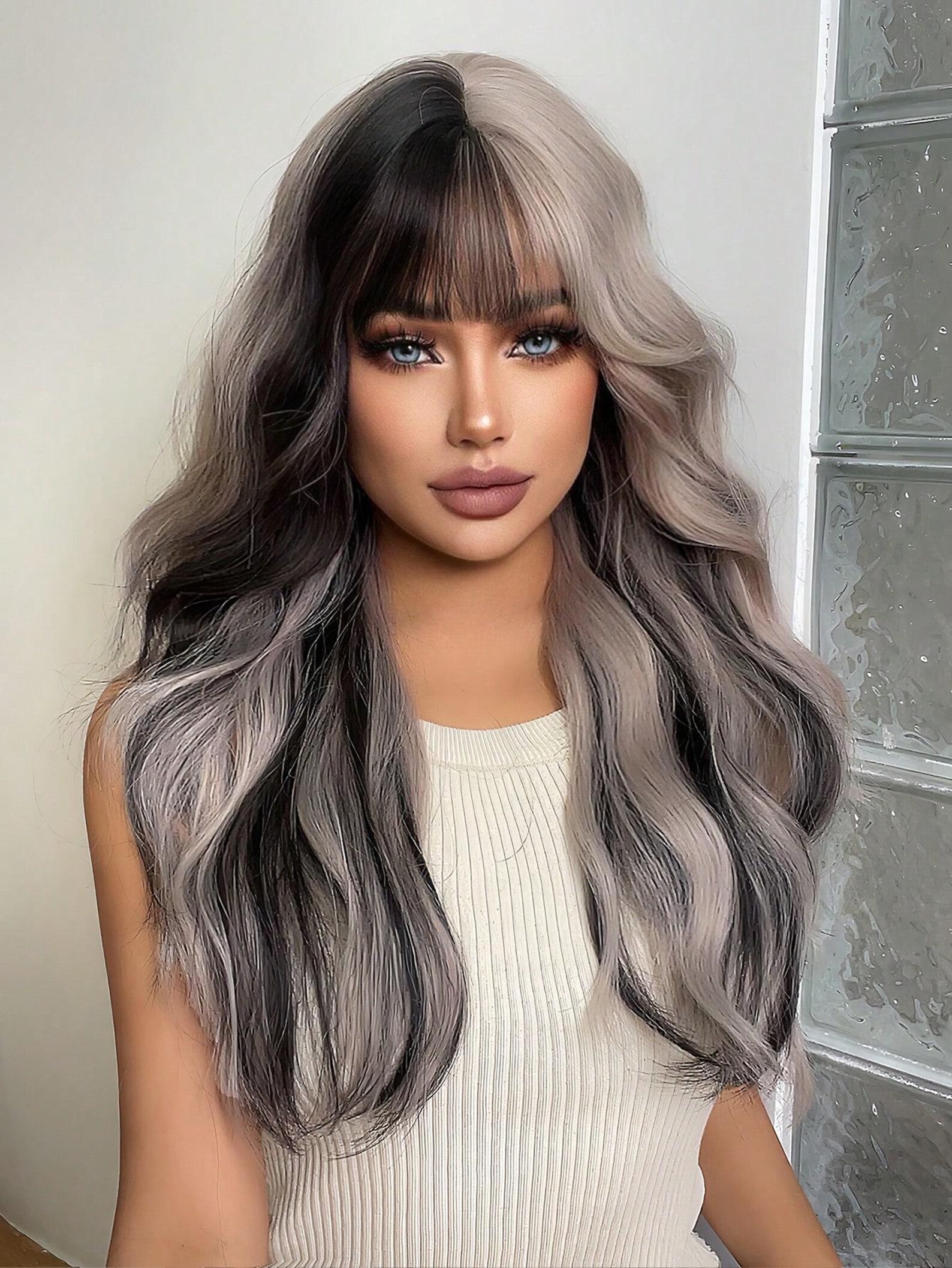28 Inch Long Wavy Wigs, Black Wigs, Gray Wigs, Ombre Wigs, Two-tone Wigs, Synthetic Wigs, Heat ...
