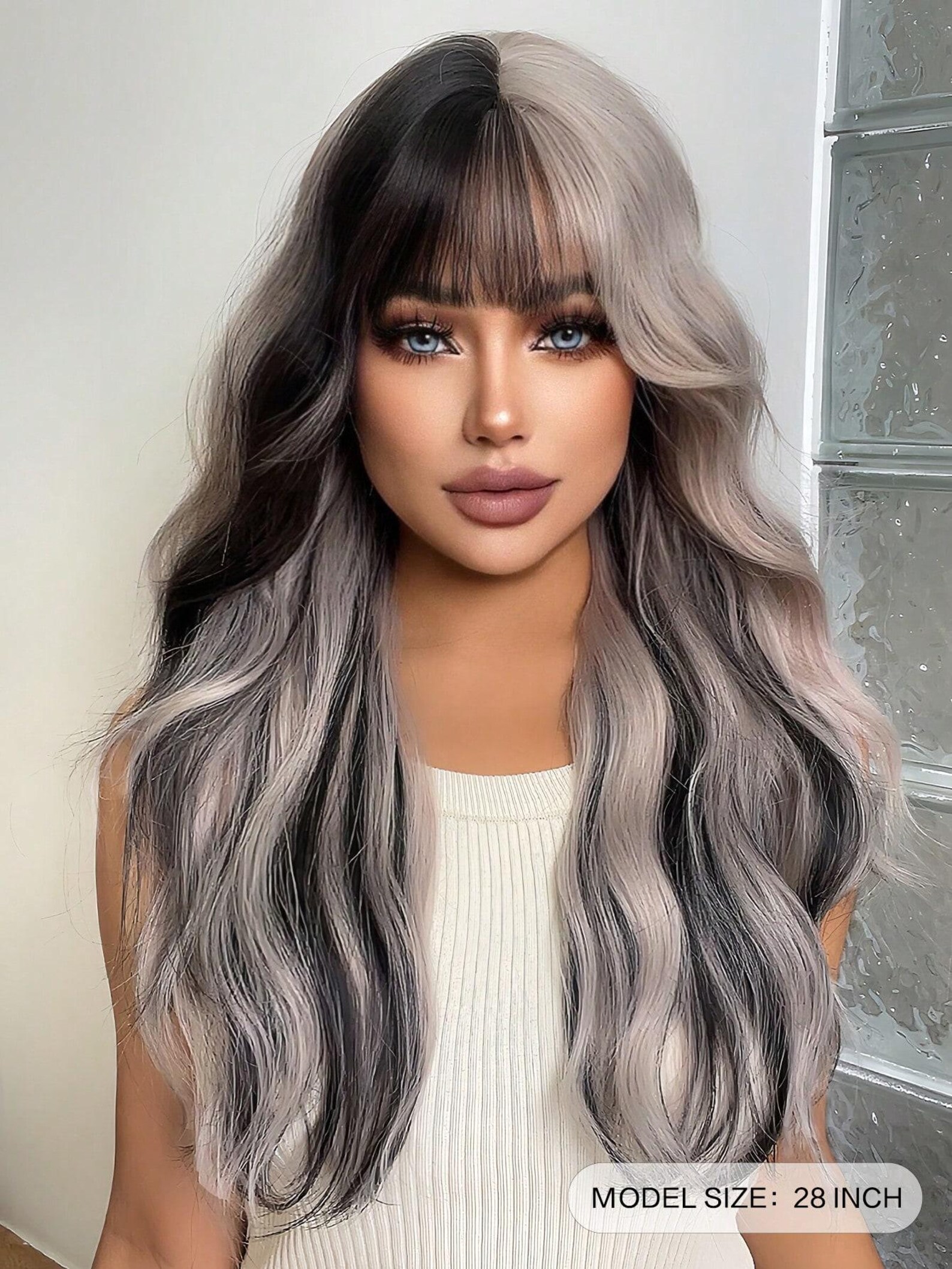 28 Inch Long Wavy Wigs, Black Wigs, Gray Wigs, Ombre Wigs, Two-tone Wigs, Synthetic Wigs, Heat ...