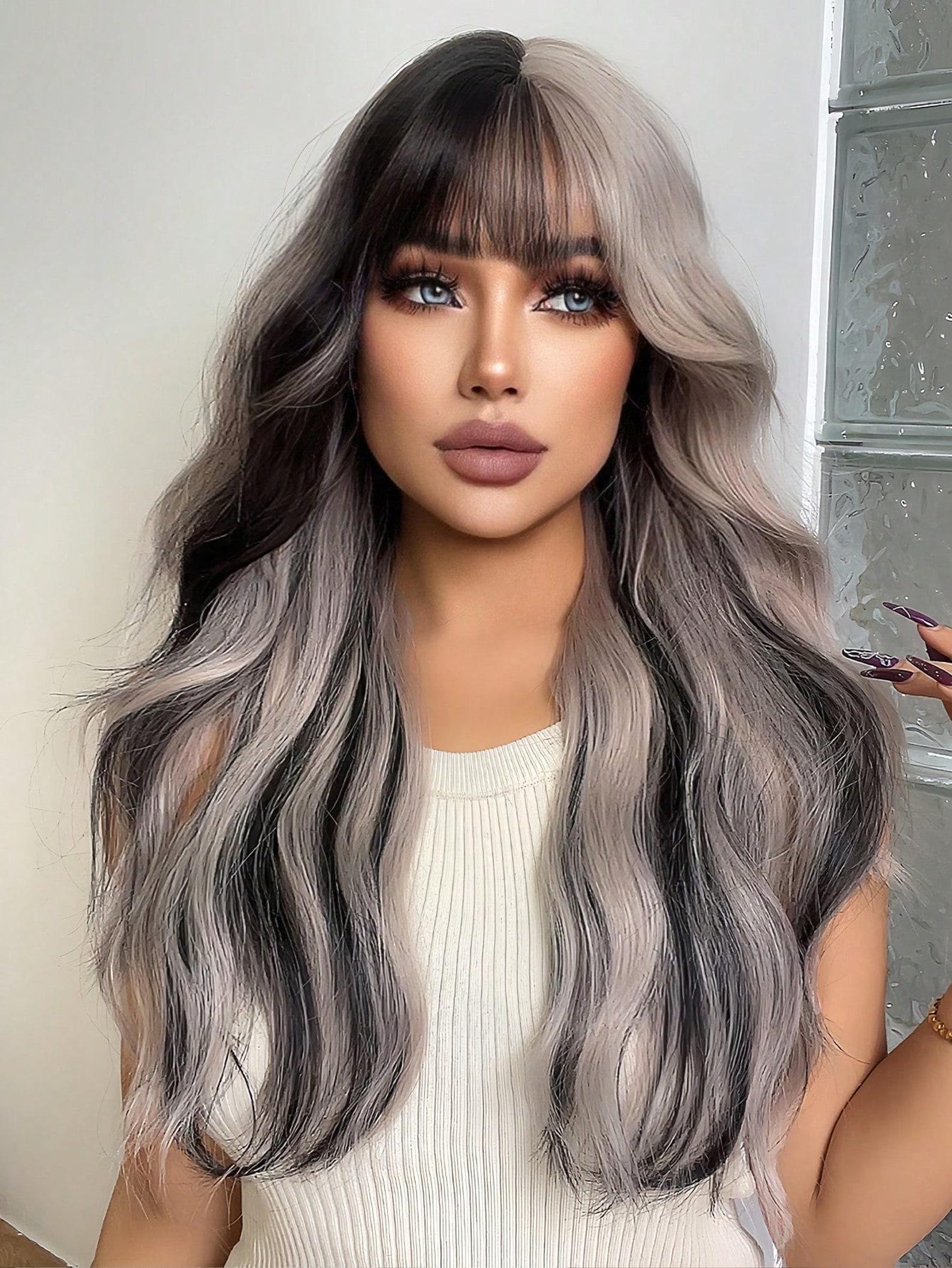 28 Inch Long Wavy Wigs, Black Wigs, Gray Wigs, Ombre Wigs, Two-tone Wigs, Synthetic Wigs, Heat ...