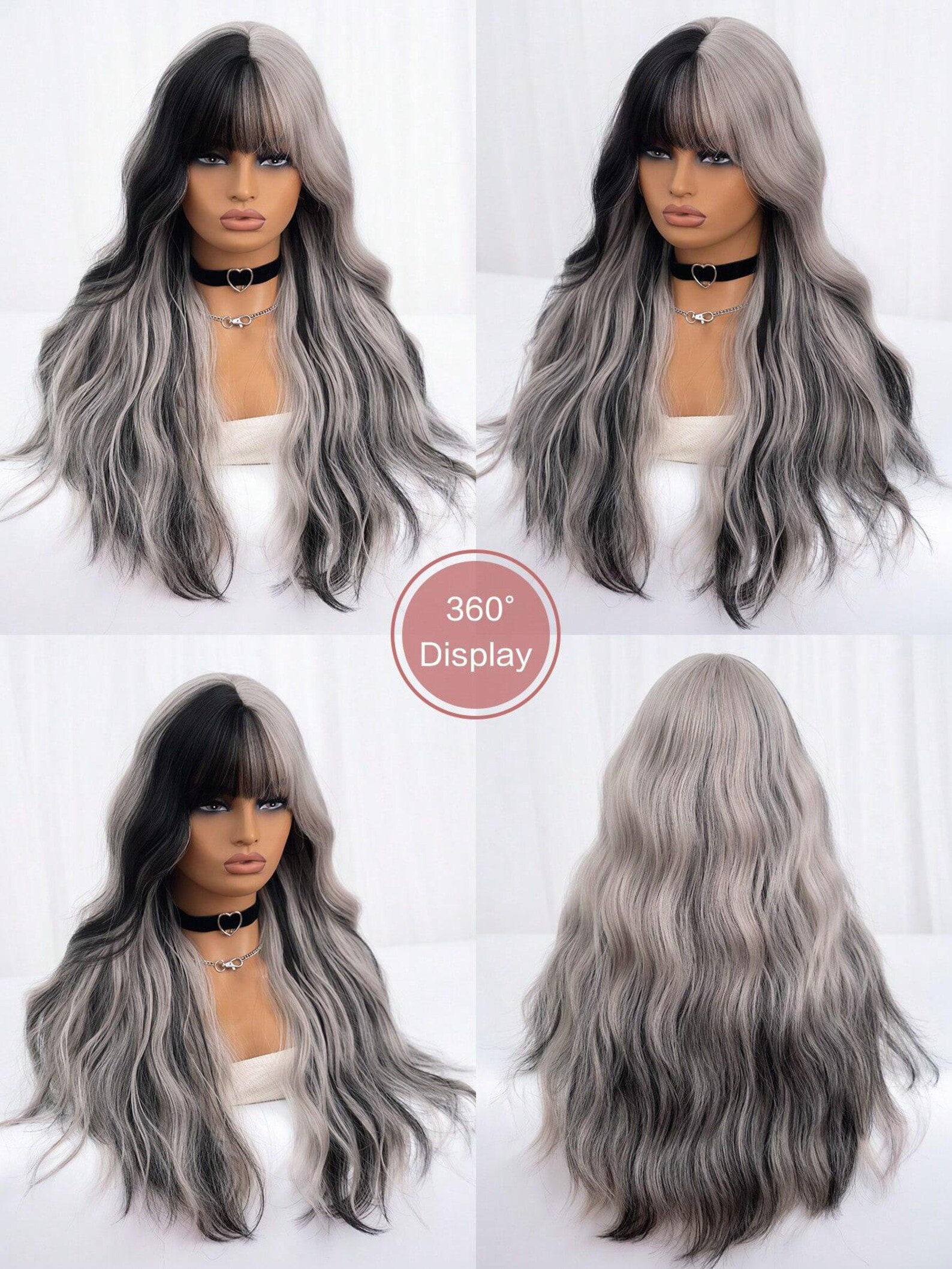 28 Inch Long Wavy Wigs, Black Wigs, Gray Wigs, Ombre Wigs, Two-tone ...