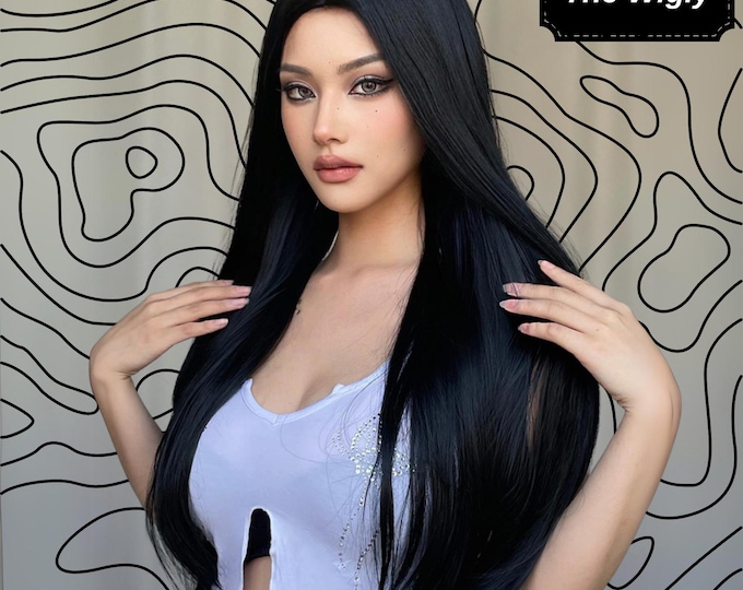40 Inch Long Black Lace Part Middle Part Wig. Heat Resistant Wig. Goth ...