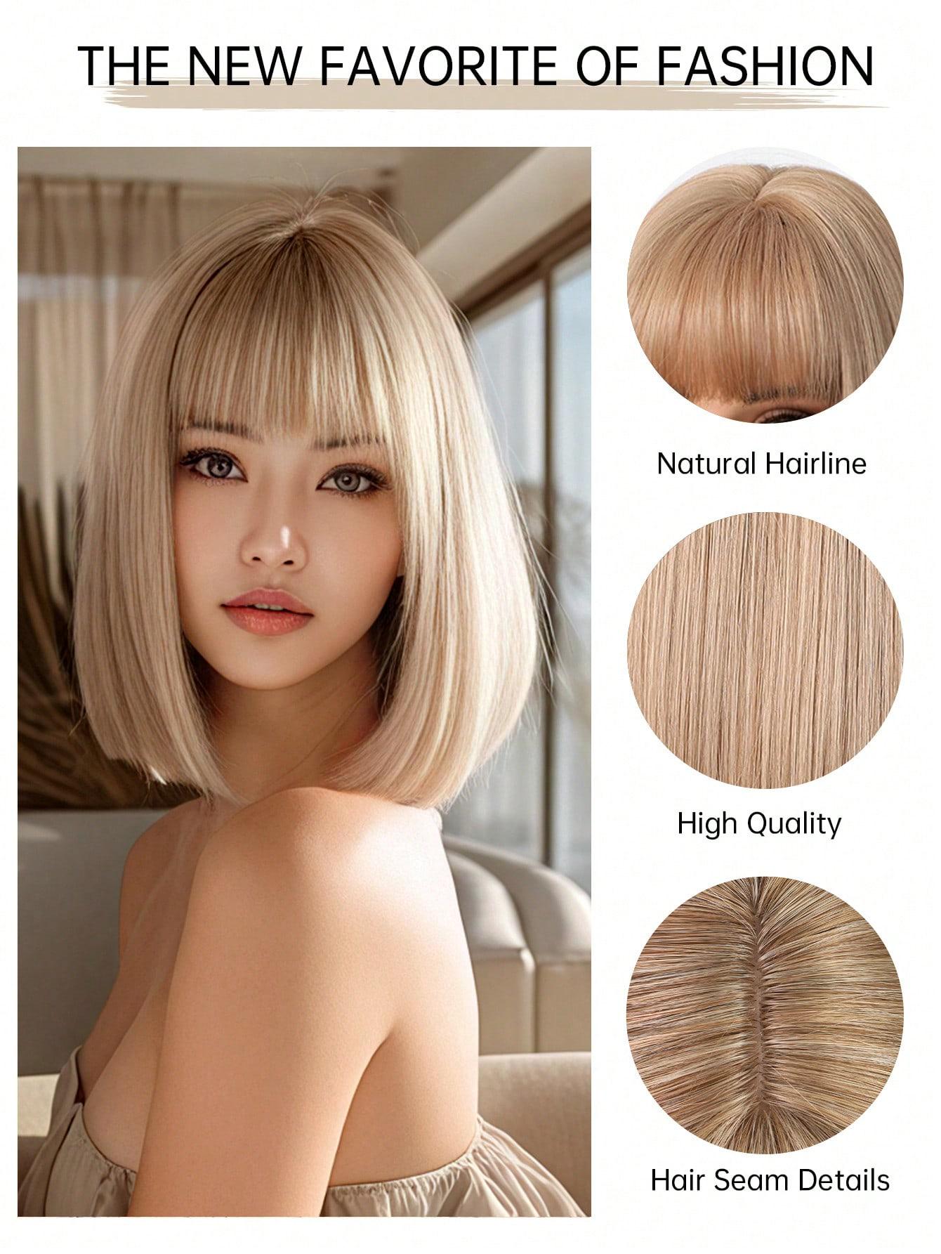 12 Inch Short Bob Straight Blonde Hair, Blonde Short Wig, Blonde Wig ...