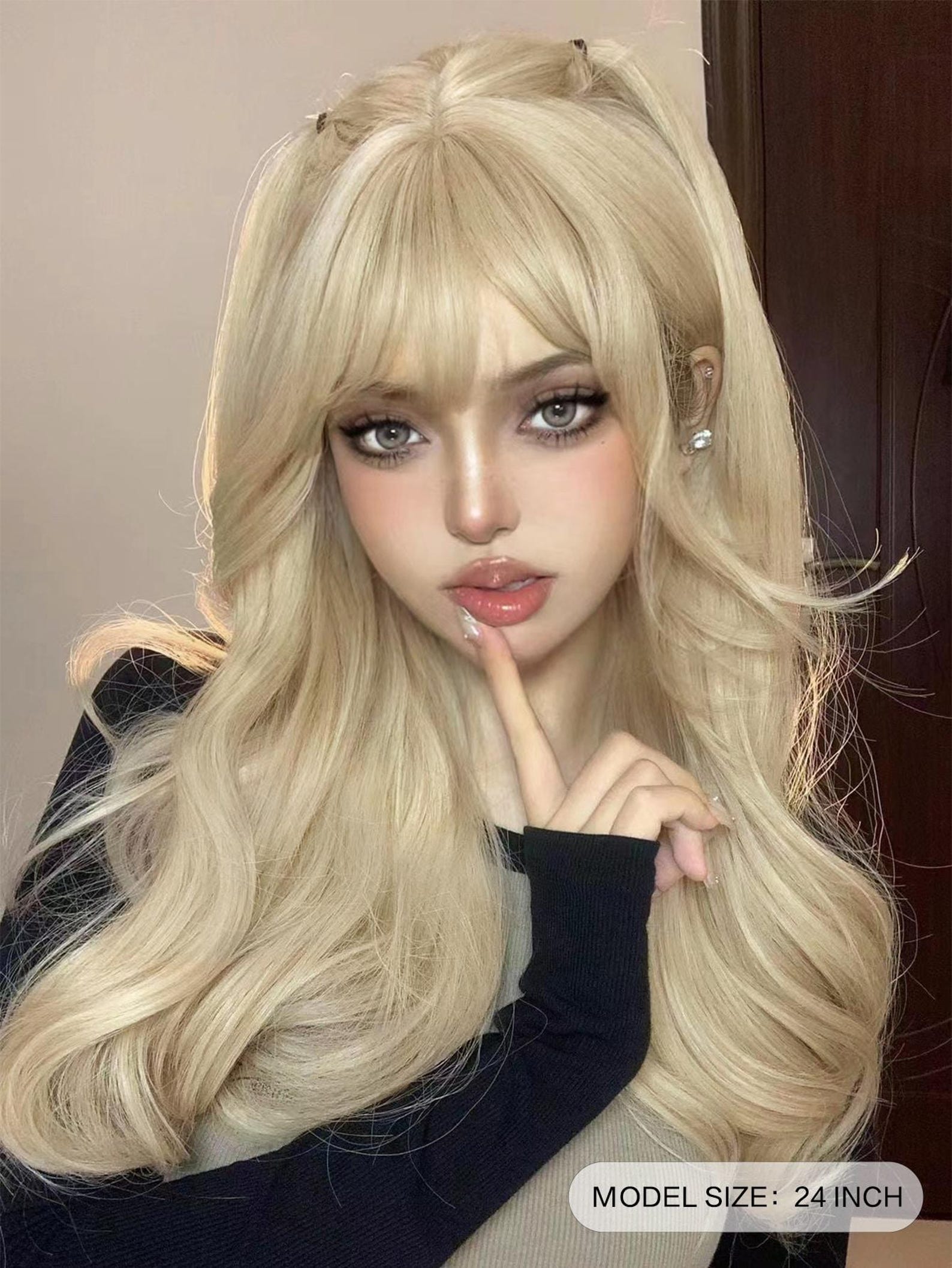 24 Inch Long Wavy Gold Wigs, Woman Blonde Wigs, Golden Hair, Synthetic ...