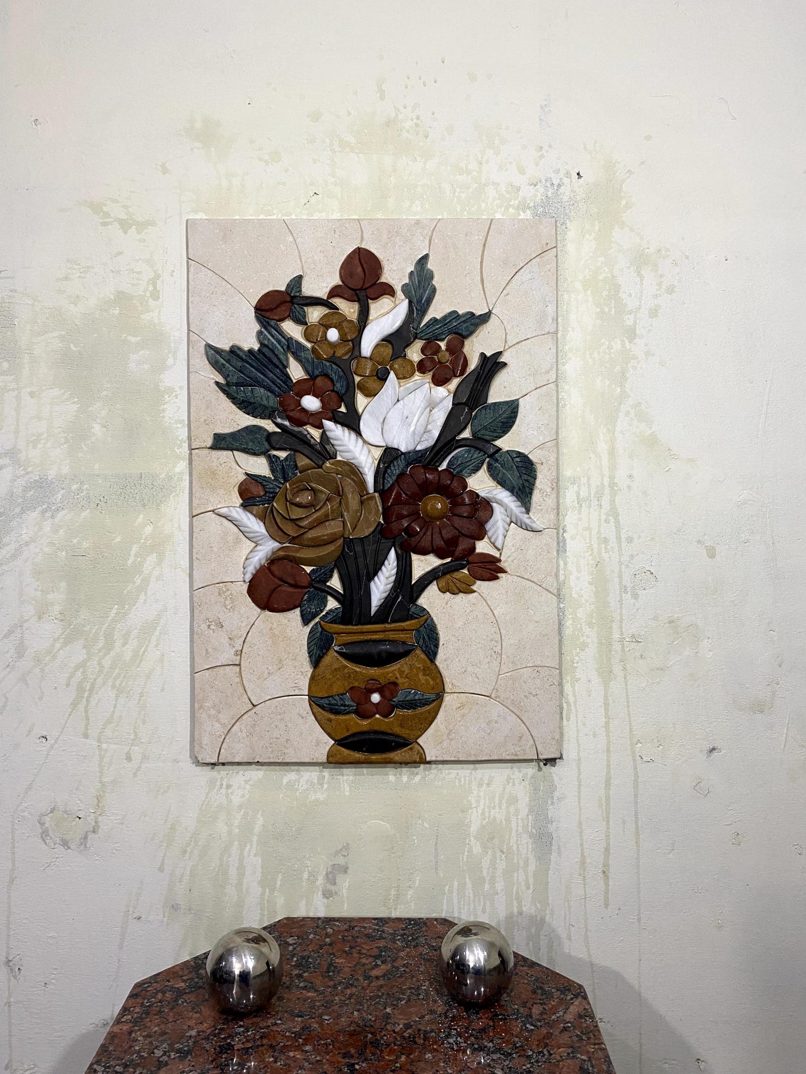 Handmade Flower Port Inlay Stone Wall Art Marble Inlay Art Mosaic Art ...