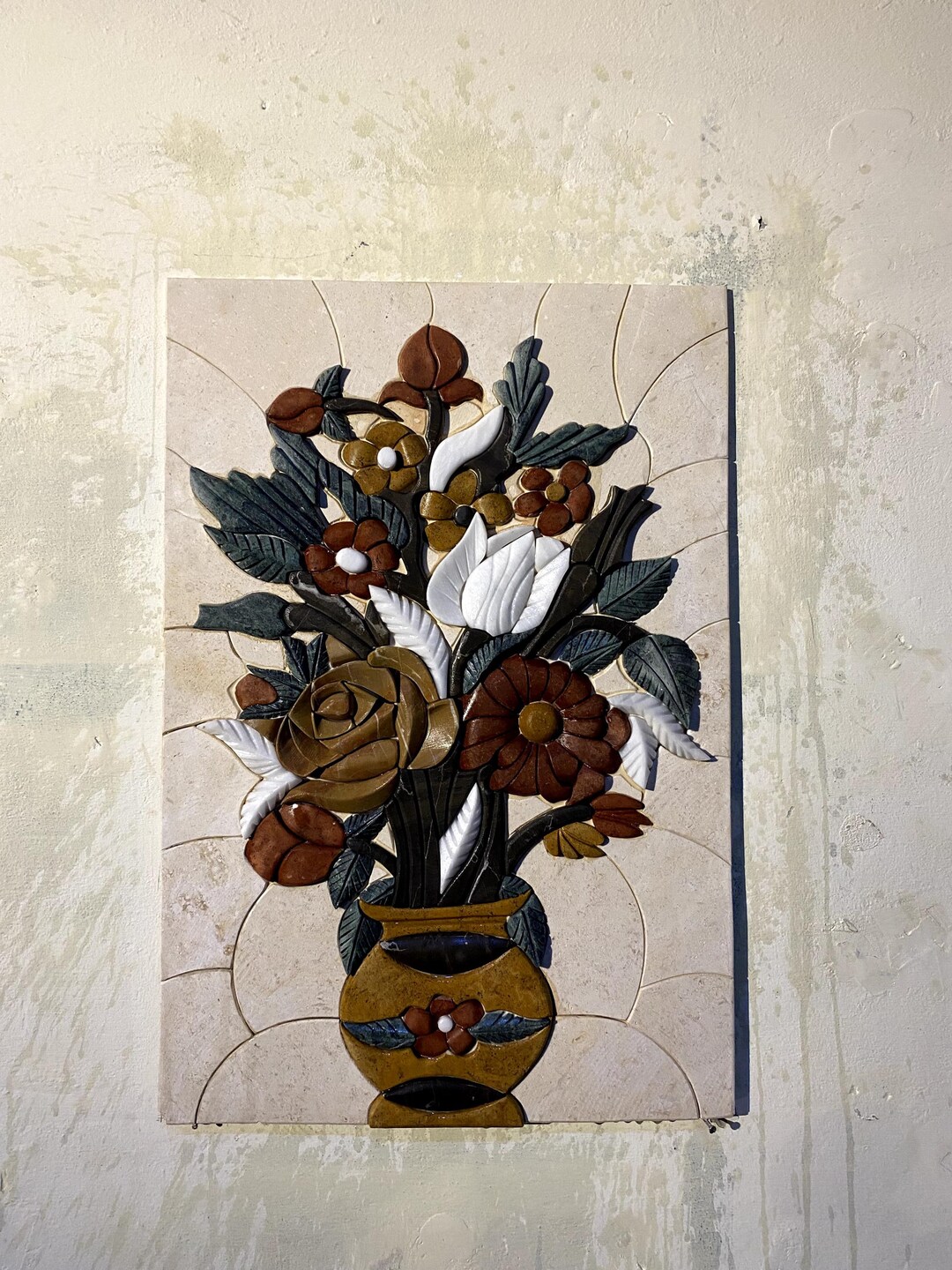 Handmade Flower Port Inlay Stone Wall Art Marble Inlay Art Mosaic Art ...