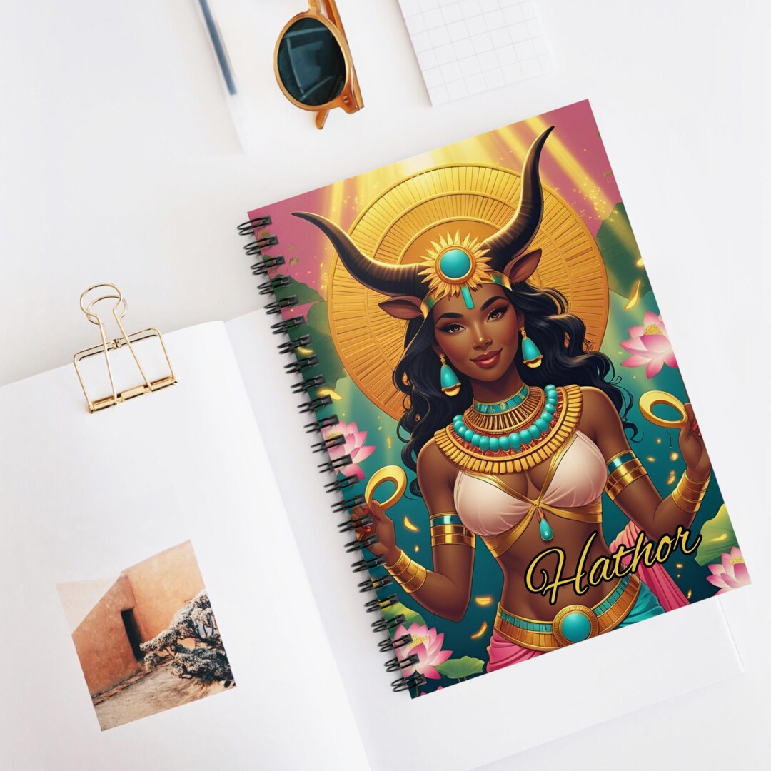 Ancient Egyptian Hathor Spiral Notebook Ruled Line Journal Kemet Goddess Diary Love Beauty ...