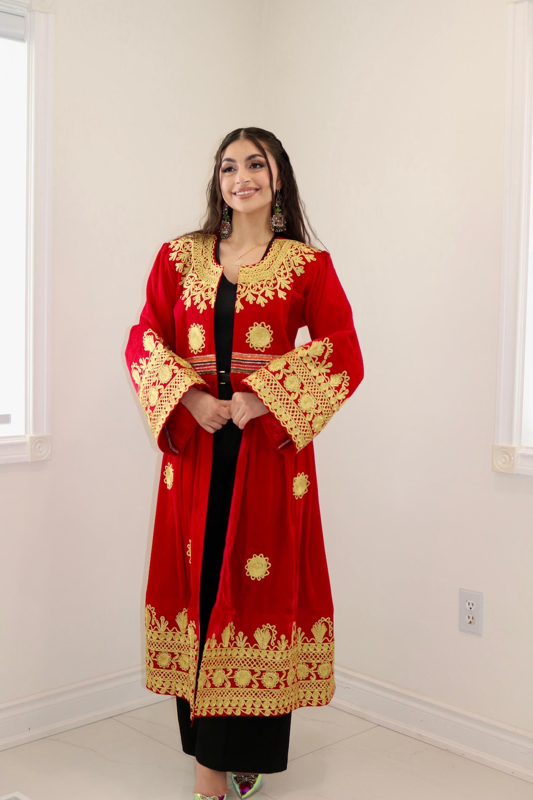 Handmade Red Afghan Chapan: Kuchi Embroidery, Wool Winter Coat - Etsy