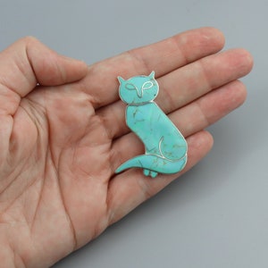 Vintage Taxco Turquoise Cay Brooch, Sterling Silver, Mexican Kitty Pin ...