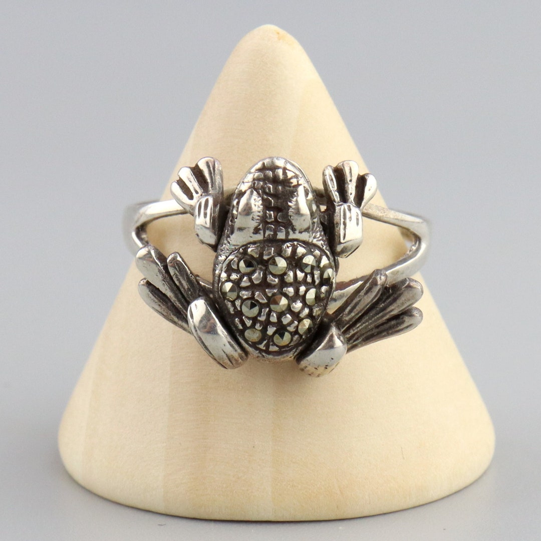 Vintage Sterling Silver Frog Ring: Marcasite Animal Jewelry, Size 8.5 ...