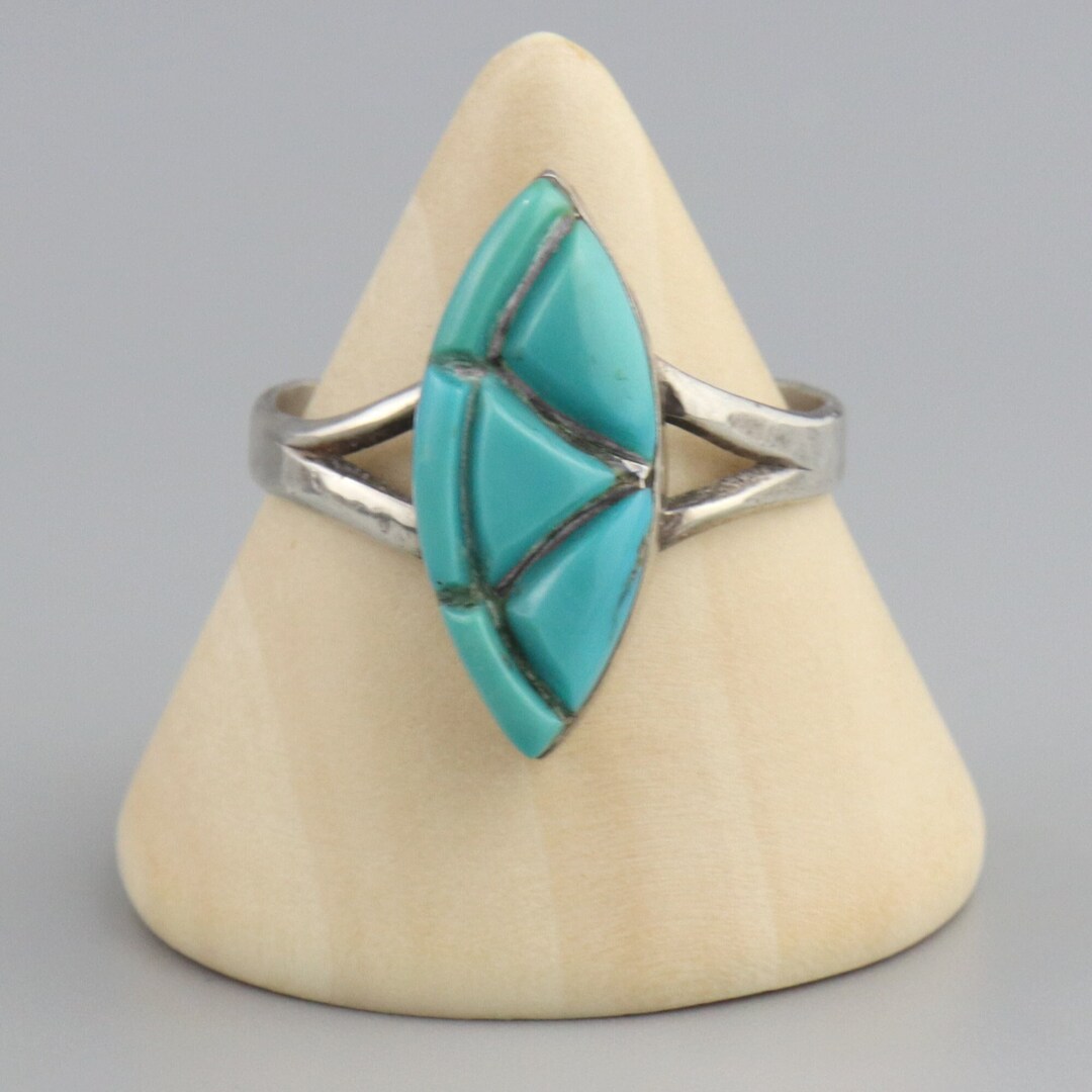 Vintage Turquoise Corn Row Sterling Silver Ring - Native American Size ...