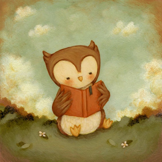 Items similar to Art for Kids - Owl Love Books Print 5x5 / 7x7 - Kids ...