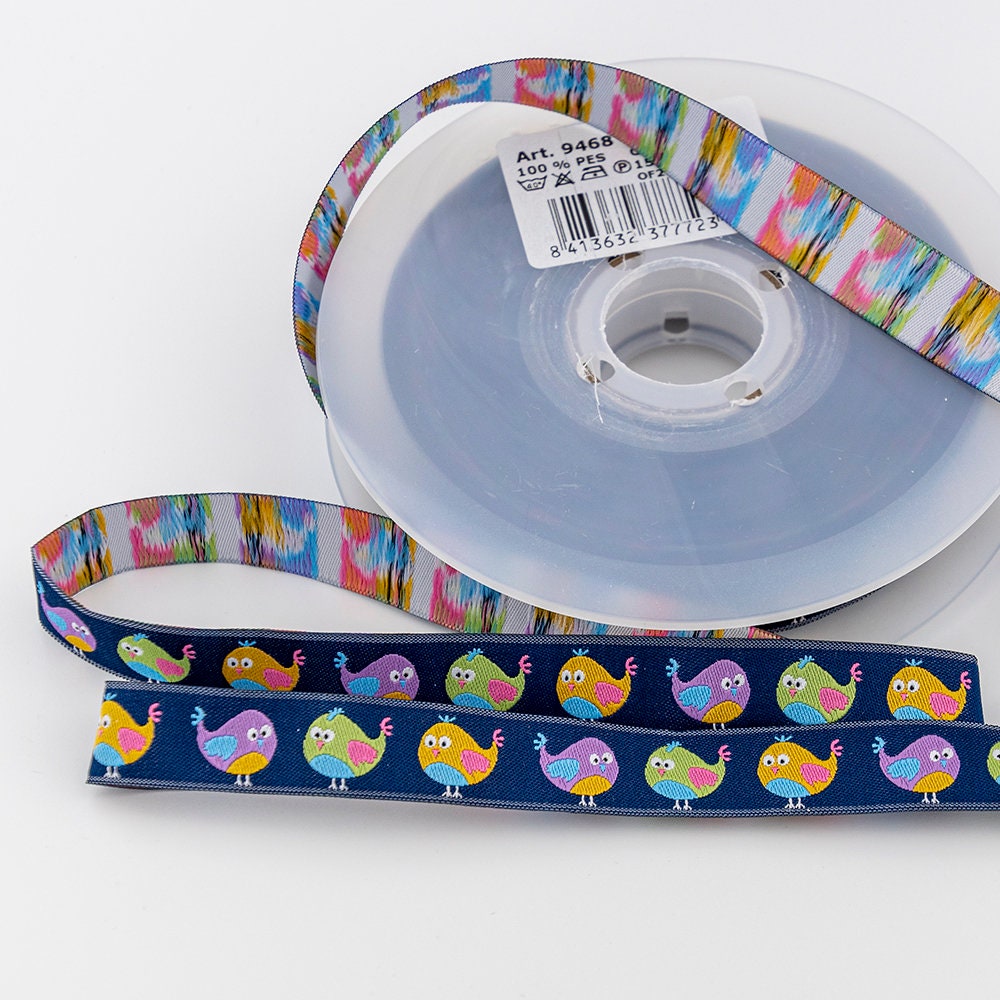 Colorful Birds on Navy Ribbon - 15 Mm - Etsy