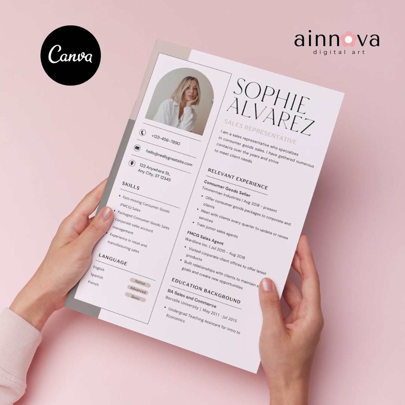Editable CV Template With Photo, Minimalist Pink CV Template ...