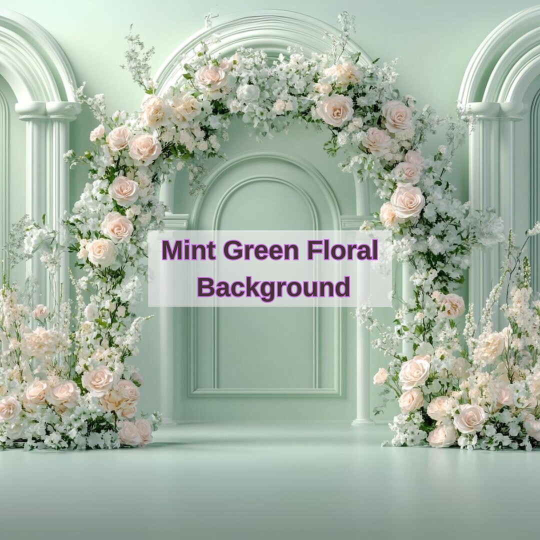 Fine Art Mint Green & Floral Lace Curtain Digital Backgrounds ...