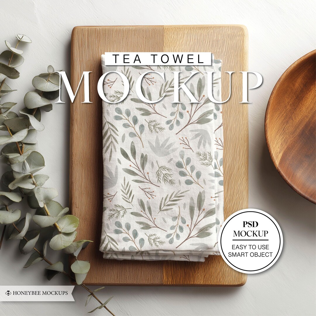 Rustic Tea Towel Mockup, PSD Template, Photoshop Smart Object, Pattern ...