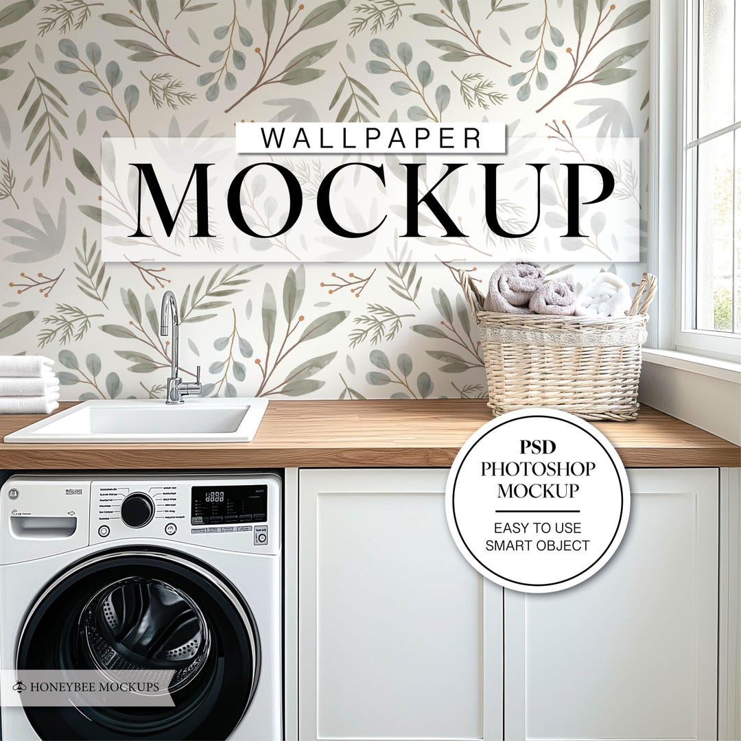 Laundry Room Wallpaper Mockup, Interior Design Mockup, PSD Wallpaper ...