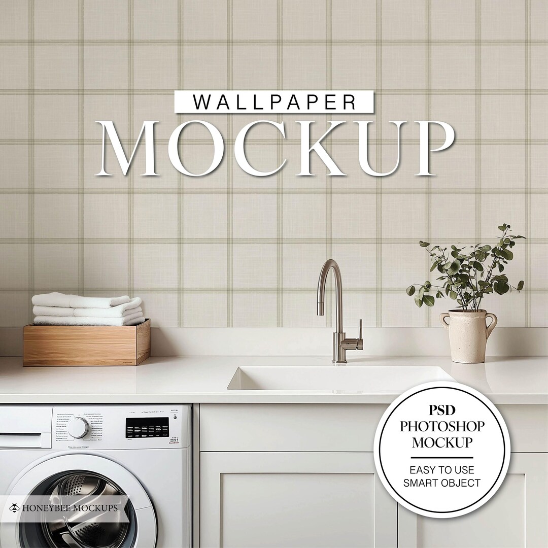 Laundry Wallpaper Mockup, Empty Wall Mockup, PSD Wallpaper Mockup, Wall ...