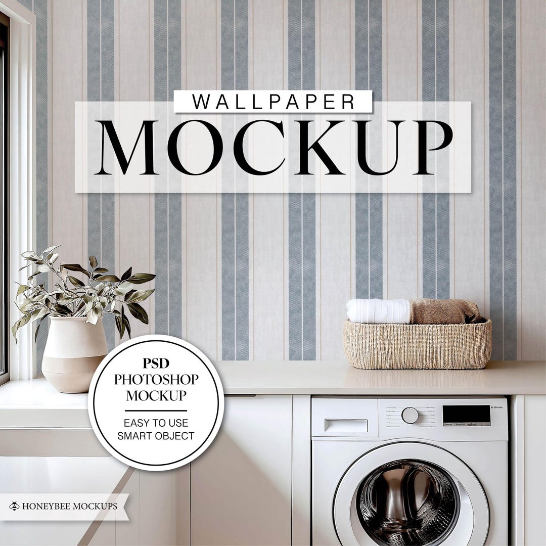Laundry Room Wallpaper Mockup, Interior Design Mockup, Pattern Mockup ...