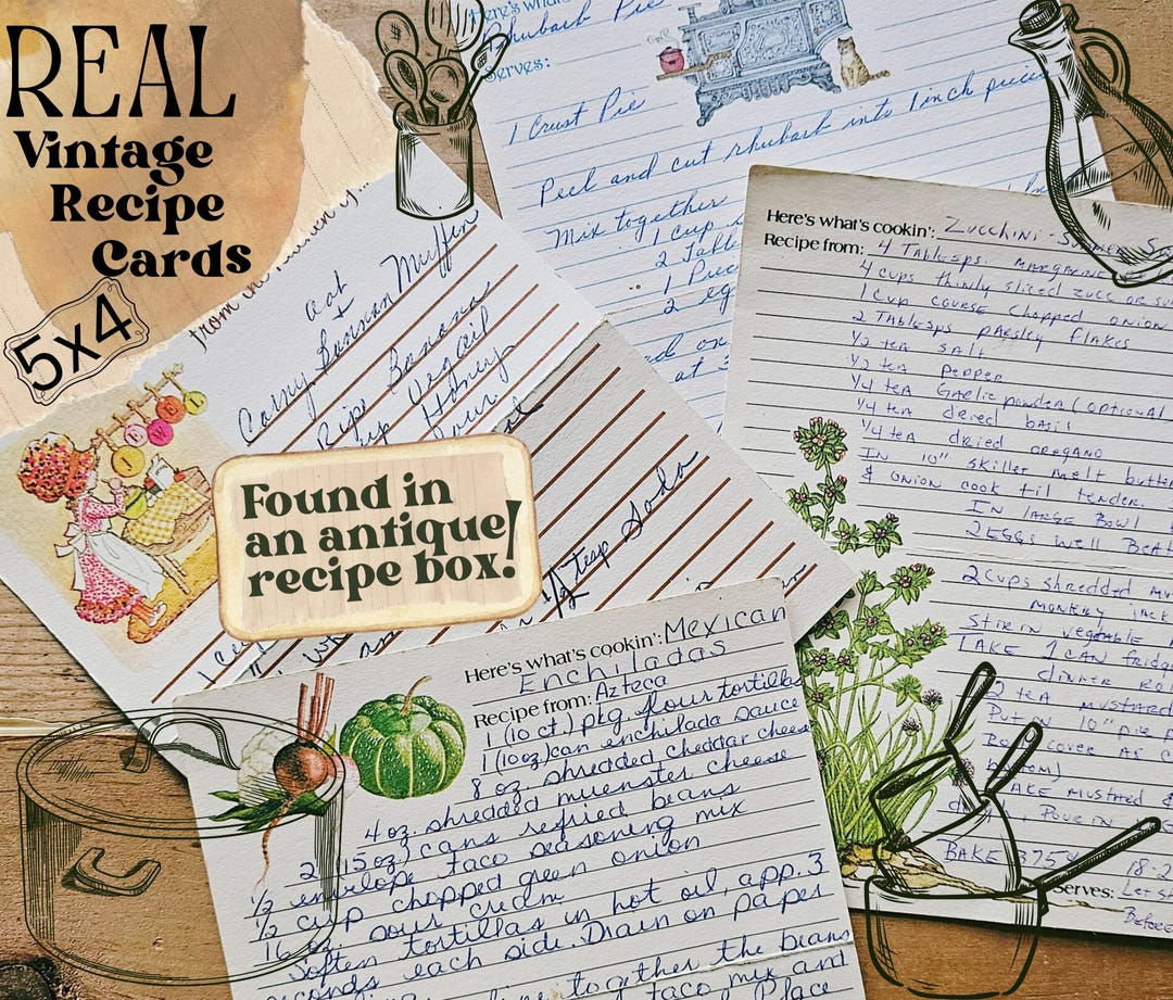 Real Vintage Recipe Card Bundle Download - Handwritten Recipe Cards 5x4 - Retro Aesthetic ...