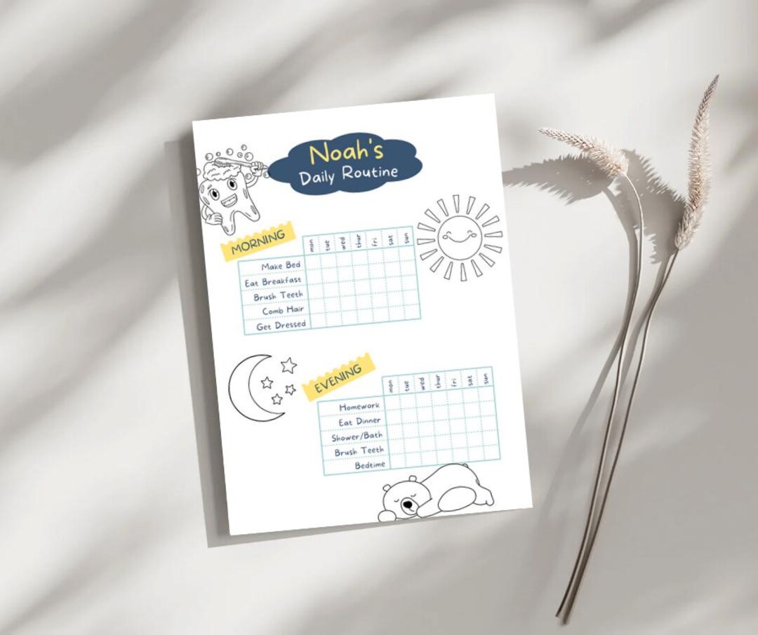 Morning and Evening Routine Coloring Page for Toddlers, Preschoolers ...