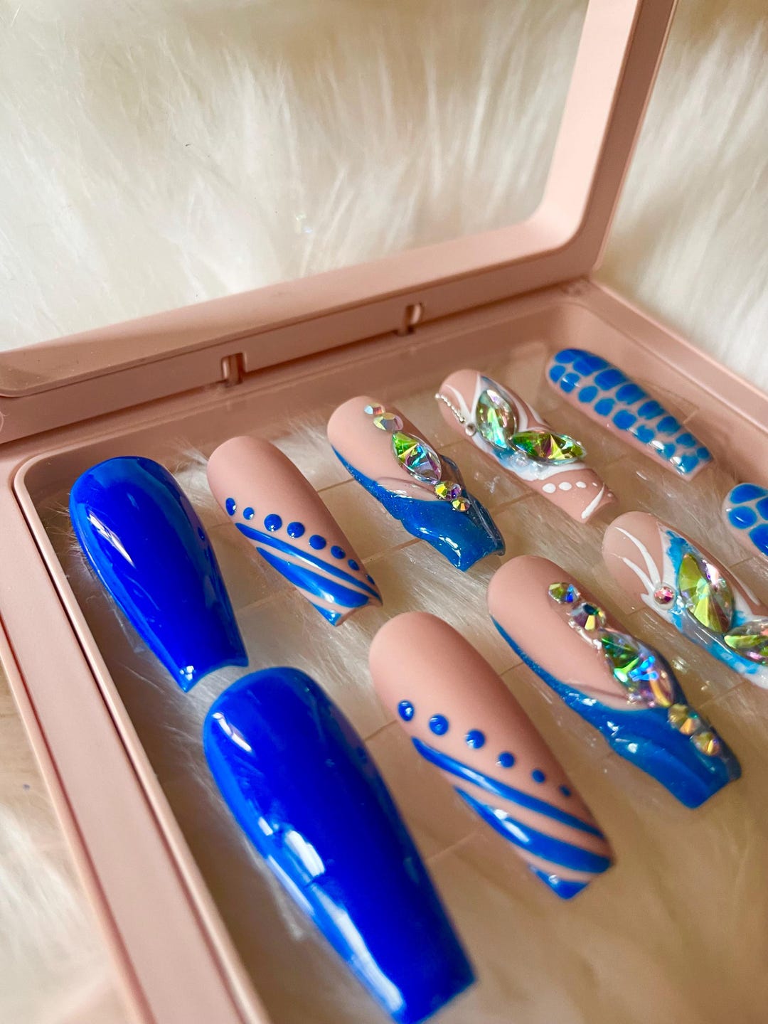 Long Coffin Shaped Cerulean Nails - Etsy