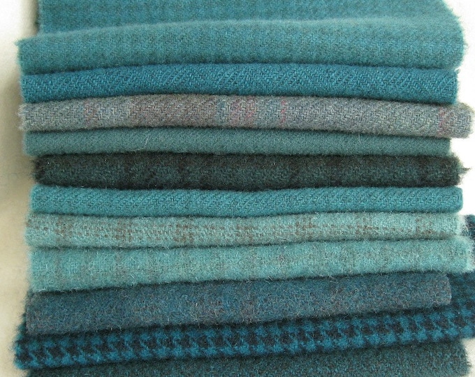 Hand Dyed and Felted Wool Fabric in a Range of Teal Tones Perfect for ...