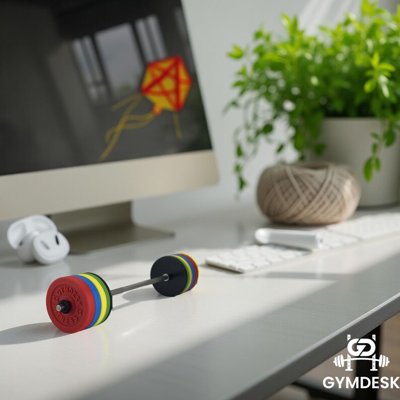 Mini Barbell With Colored Bumper Plates Stainless Steel 1:10 Desk ...