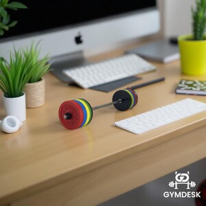 Mini Barbell With Colored Bumper Plates Stainless Steel 1:10 Desk ...