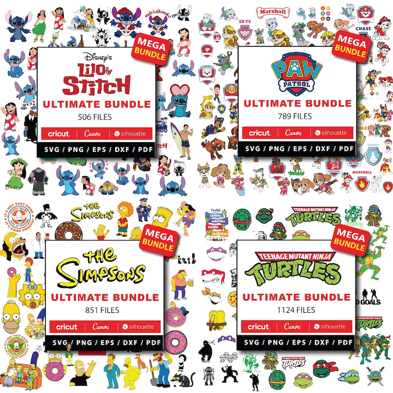 200,000 Mega Cartoon Characters SVG Bundle Layered Svgs for Cricut, PNG ...