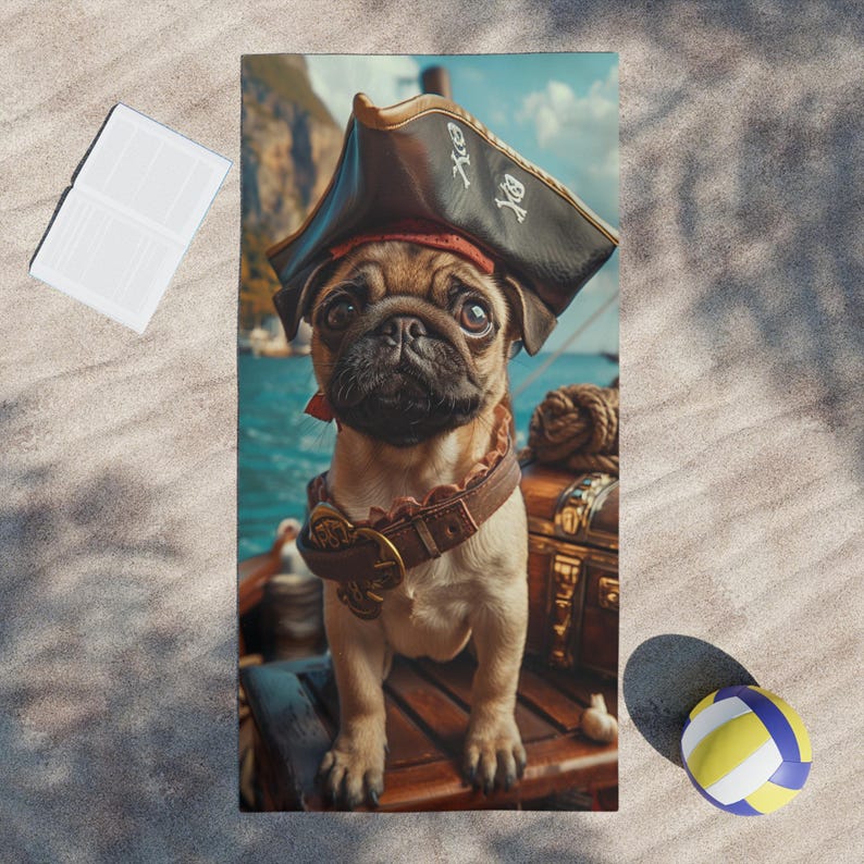 Pirate Pug Beach Towels, Tropical Island Design, Fun Beach Accessories ...