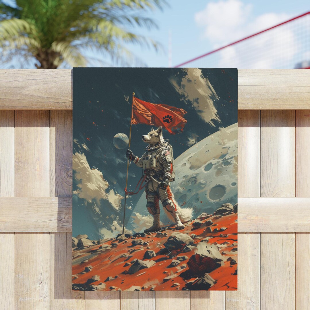 Husky Mars Mission Beach Towel, Space Explorer Dog on Red Planet, Soft ...