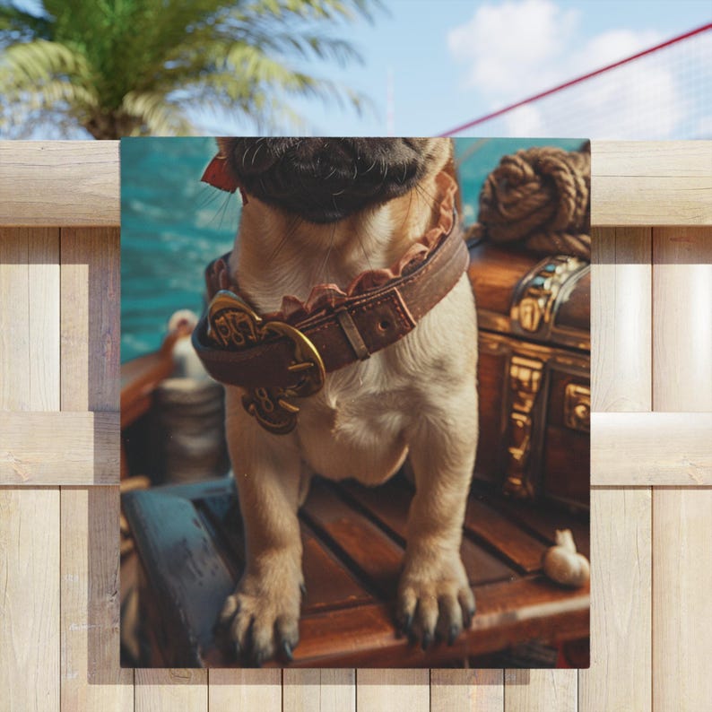 Pirate Pug Beach Towels, Tropical Island Design, Fun Beach Accessories ...