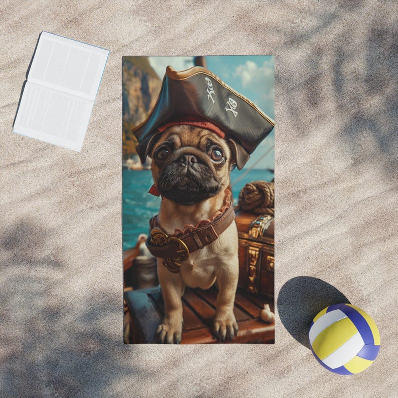Pirate Pug Beach Towels, Tropical Island Design, Fun Beach Accessories ...