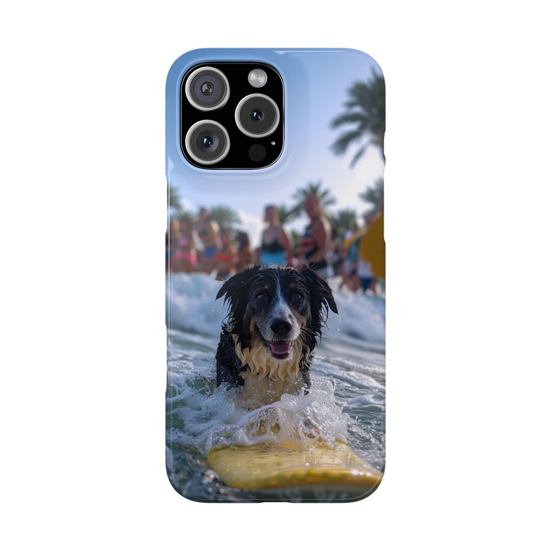 Phone Case, Border Collie Surfing Wave Palm Trees Beach Fan Gift ...
