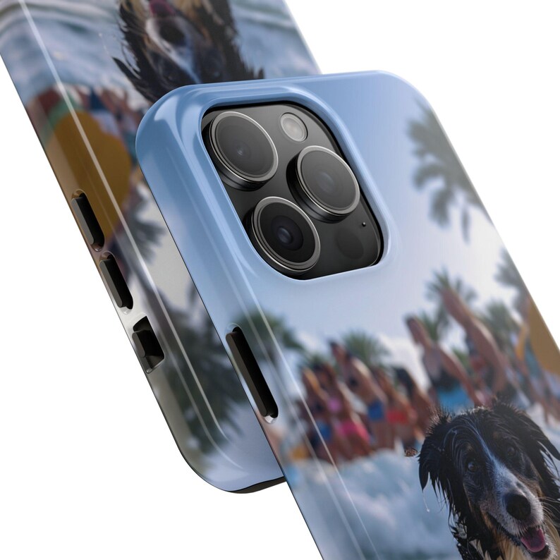 Surfing Border Collie Tough Phone Case Beach Palm Tree Phone Cover ...