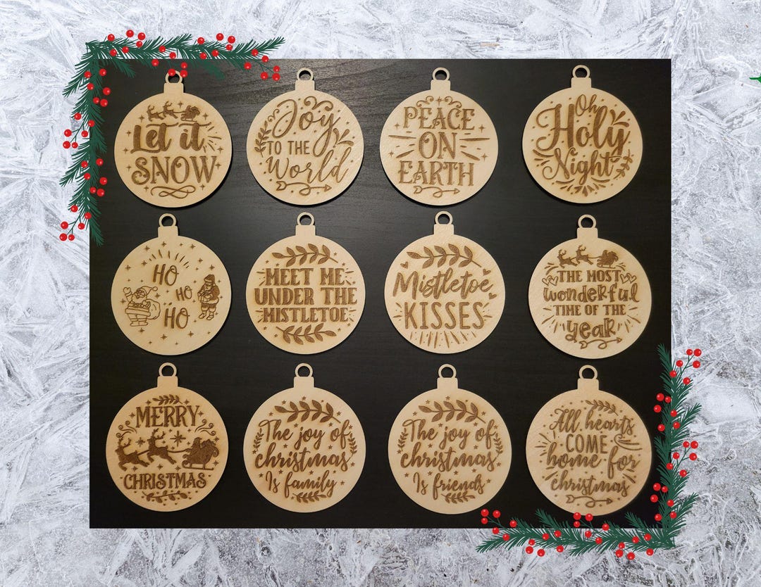 Holiday Christmas Winter Round Laser Engraved Wood Ornaments - Etsy