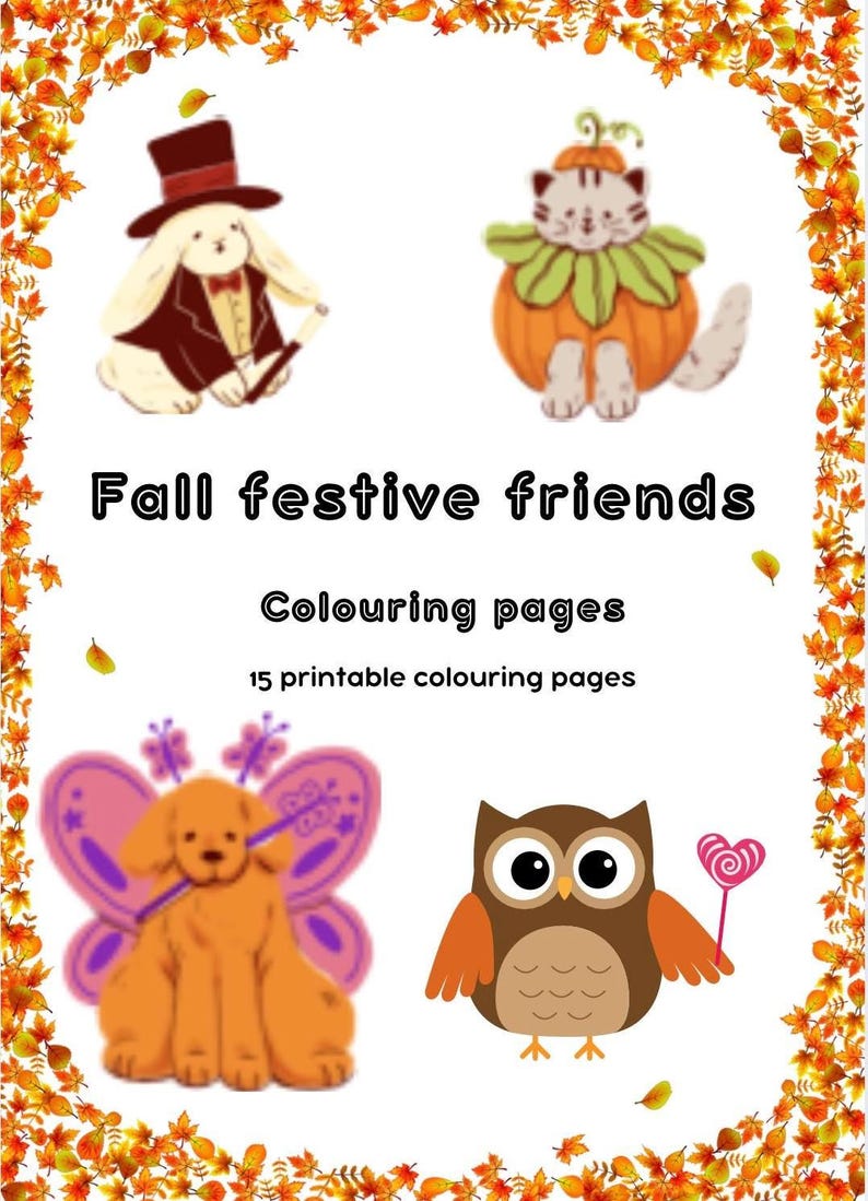 Colouring Pages Fall Furry Friends - Etsy