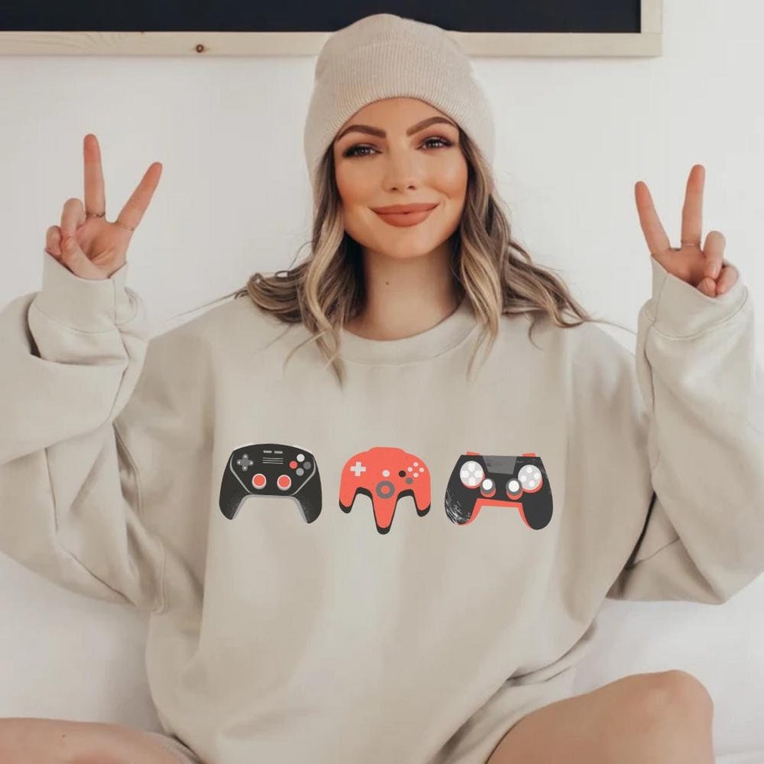 Retro Gaming Sweatshirt Video Game Controllers Pullover Sweater Vintage ...