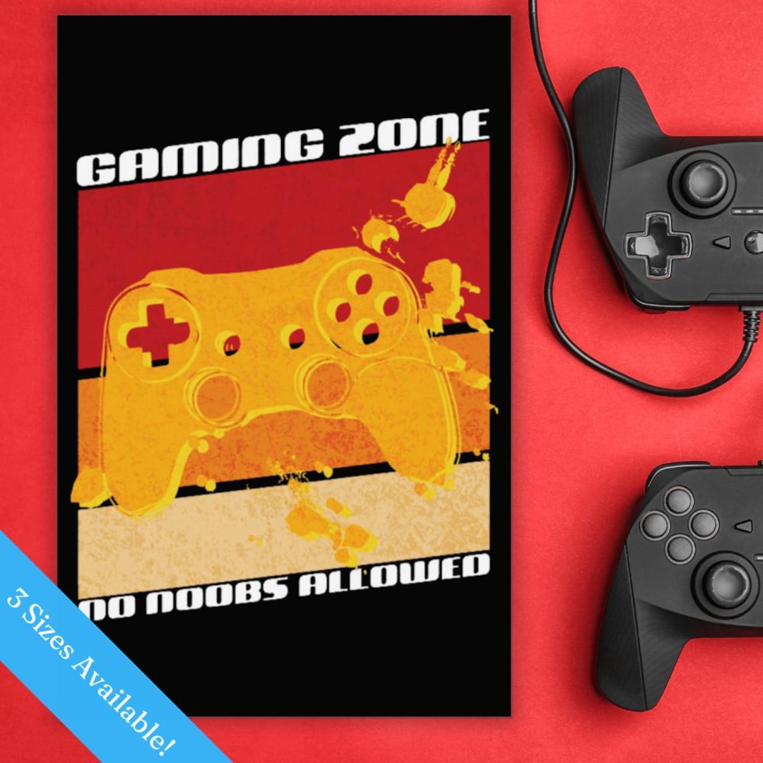 Funny Retro Game Room Poster Gaming Zone No Noobs Allowed Wall Art ...