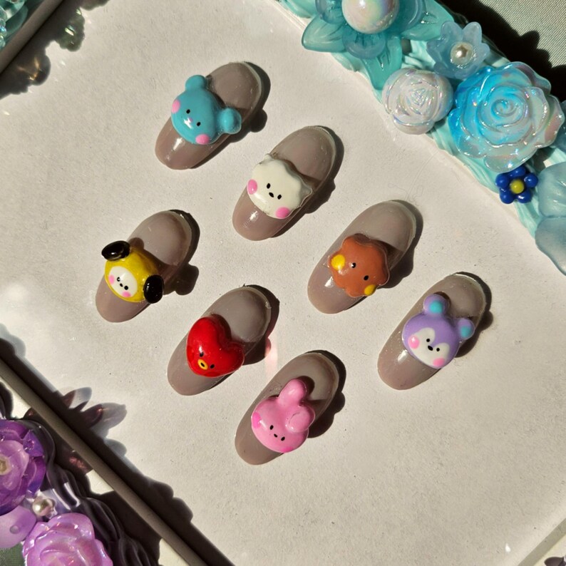 Custom BTS/BT21 Character Press-on Nails Unique Nail Art K-pop Inspired ...