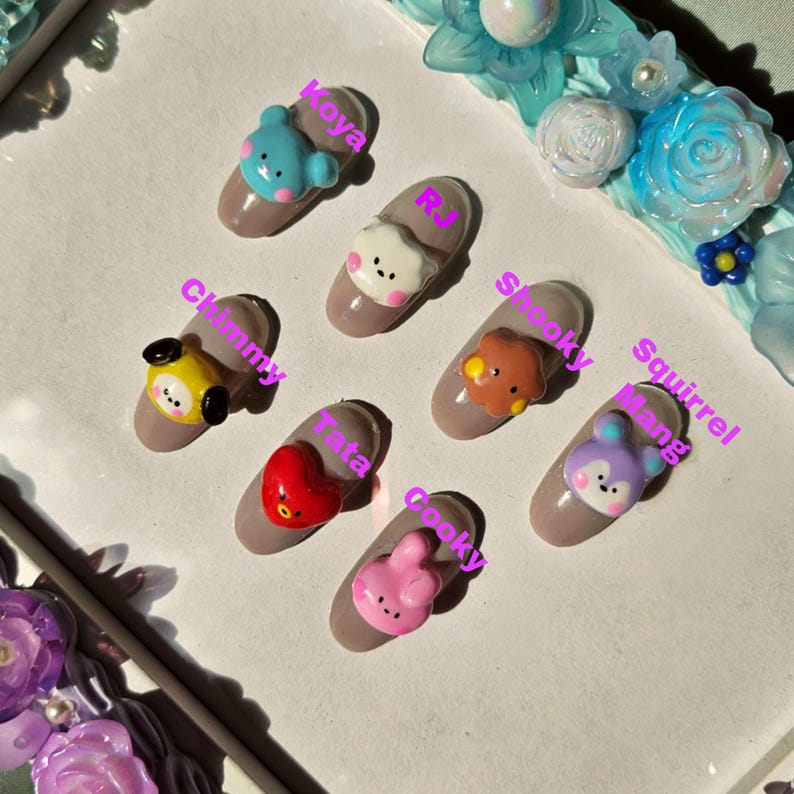 Custom BTS/BT21 Character Press-on Nails | Unique Nail Art | K-pop ...